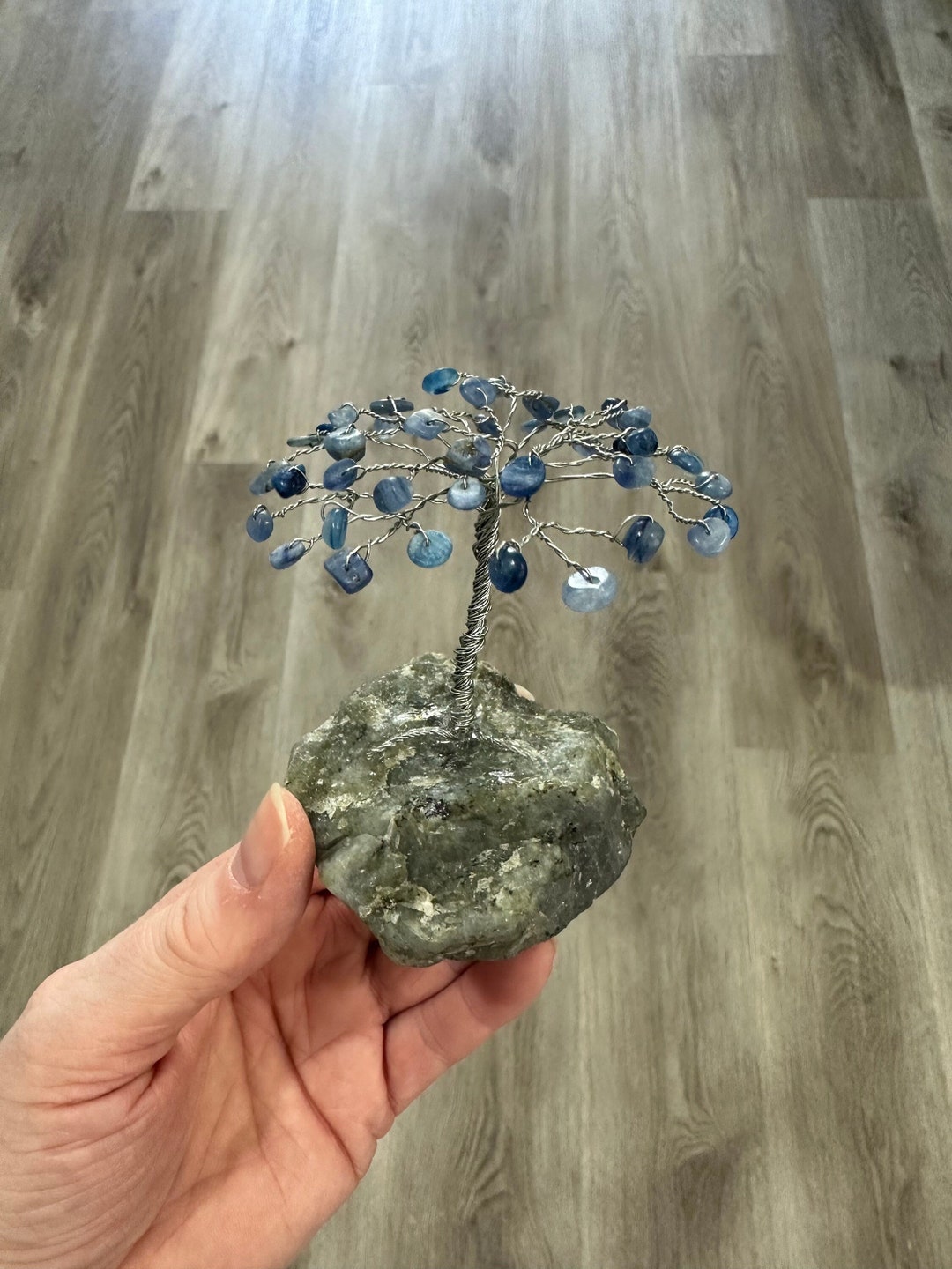 Peace & Protection, Gemstone Tree, Kyanite Stones on a Natural Raw Blue Flash Labradorite Rock ...