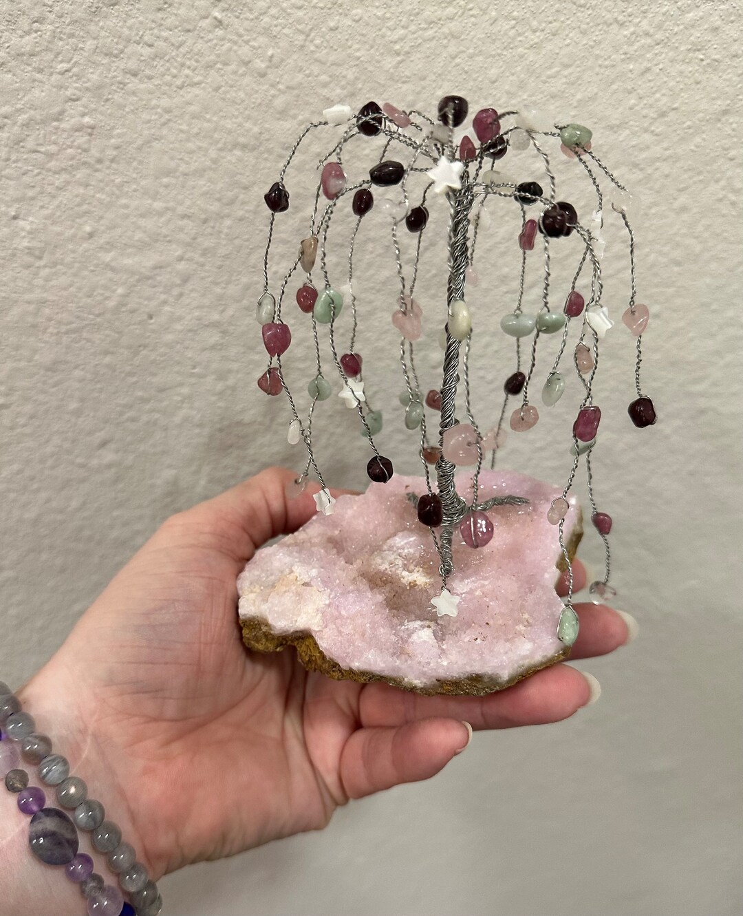 Weeping Willow Gemstone Tree, Green Jade, Garnet, Rose Quartz, Pink ...