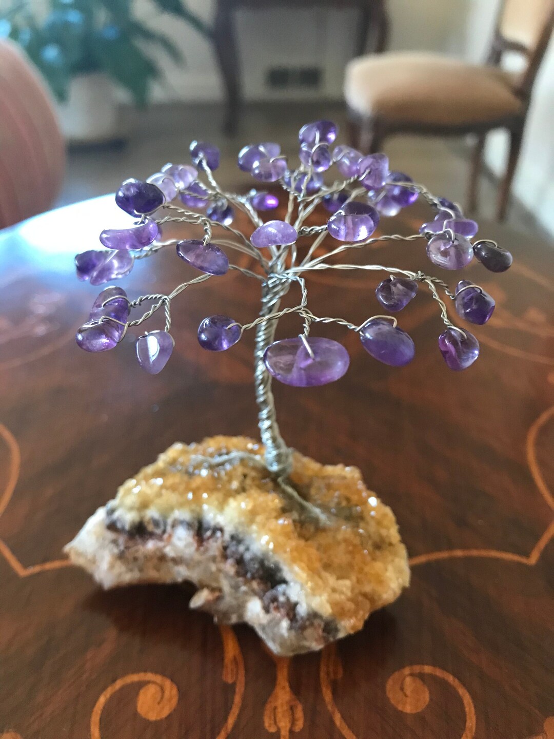 Gemstone Tree, Amethyst Stones on Citrine Druzy Rock Base, Healing ...