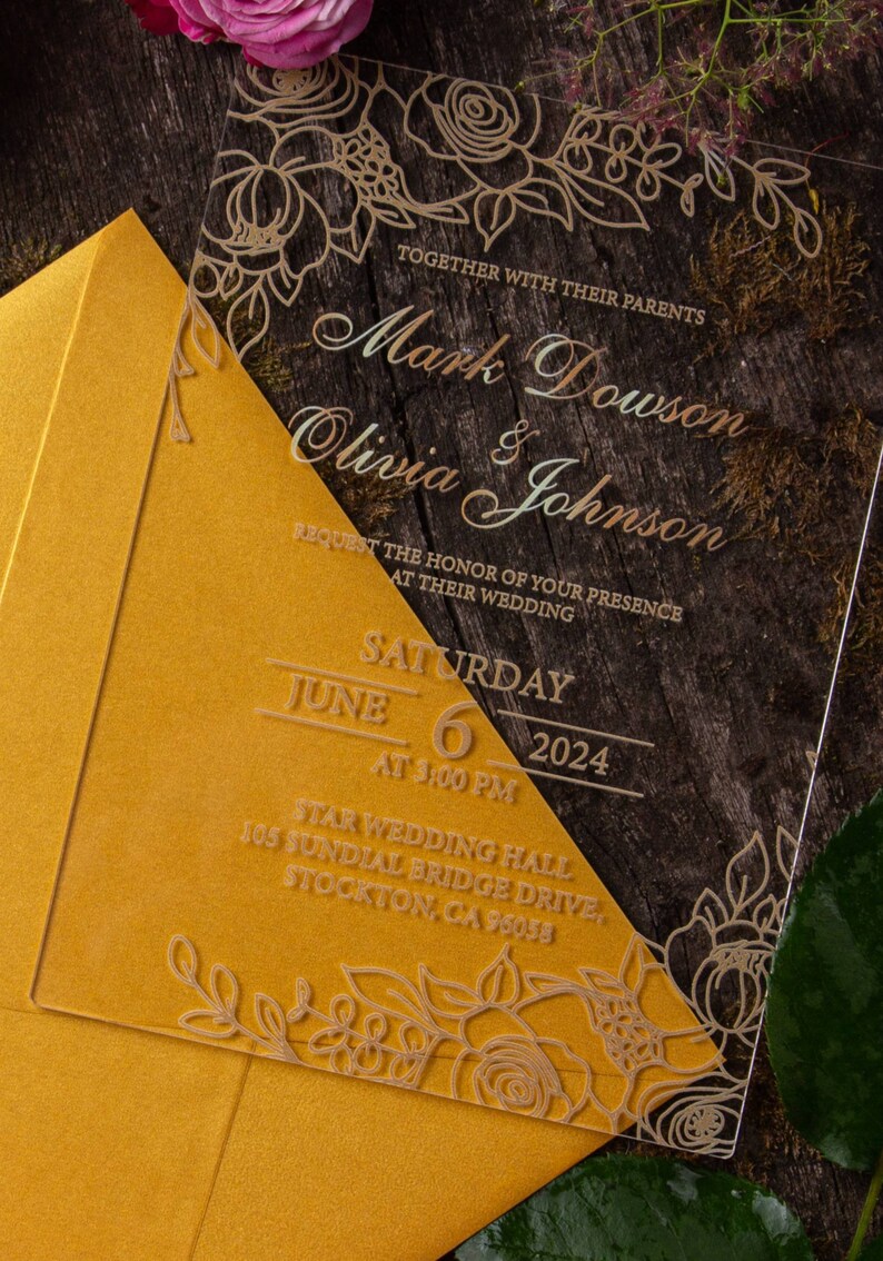 Amazing Design Gold Acrylic Invitations With Envelopes for - Etsy