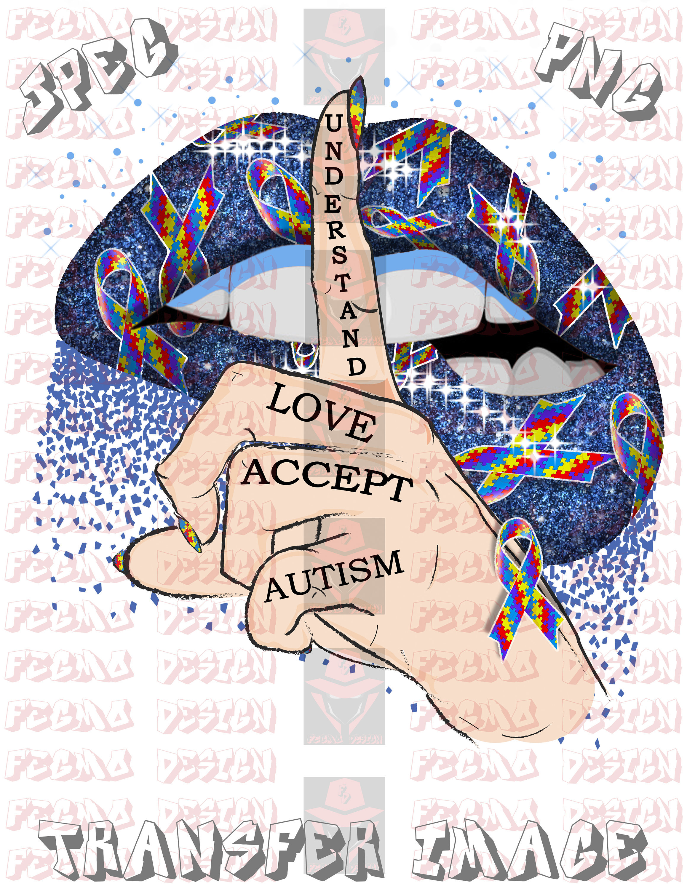 Autism Lip Design Transfer Image Design (digital Only) PNG-JPEG - Etsy