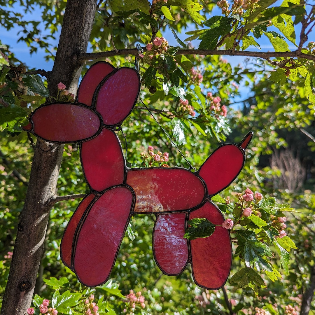 Red Iridescent Stained Glass Balloon Dog Suncatcher - Etsy