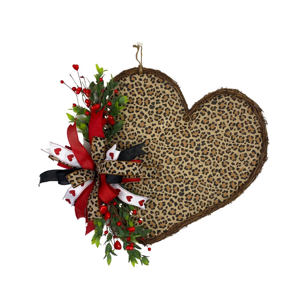 Rustic Leopard Print Cheetah Print Valentine Heart Twig Wreath - Etsy