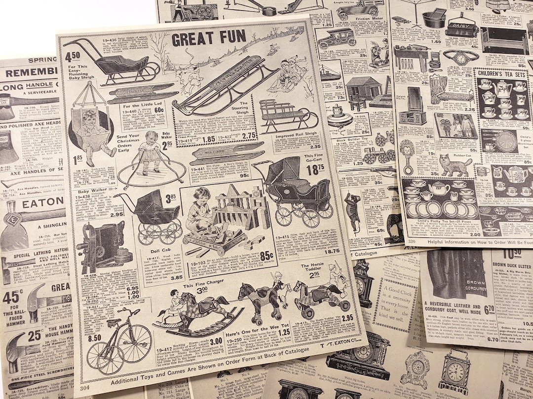Vintage Eaton's Catalogue Pages, Fashion, Toys, Housewares Vintage Paper Pack. REPRO Ephemera ...