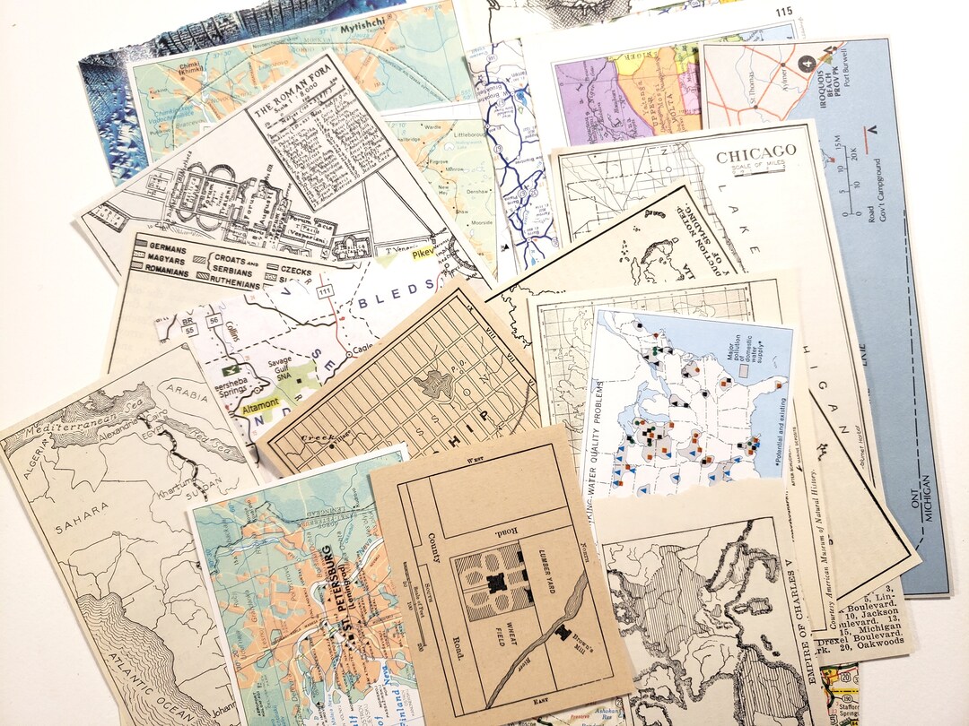 Mini Maps & Scraps, Vintage Ephemera Pack, Map Pieces, Maps for Craft ...