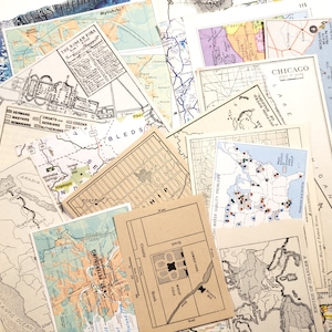 Mini Maps & Scraps, Vintage Ephemera Pack, Map Pieces, Maps for Craft ...