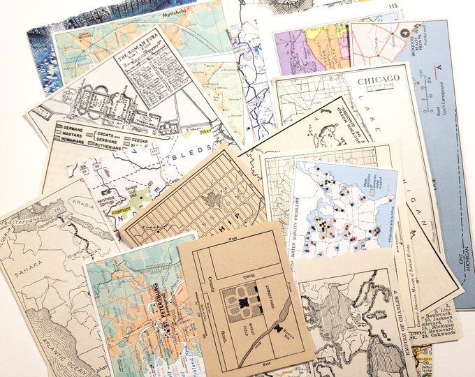 Mini Maps & Scraps, Vintage Ephemera Pack, Map Pieces, Maps for Craft ...
