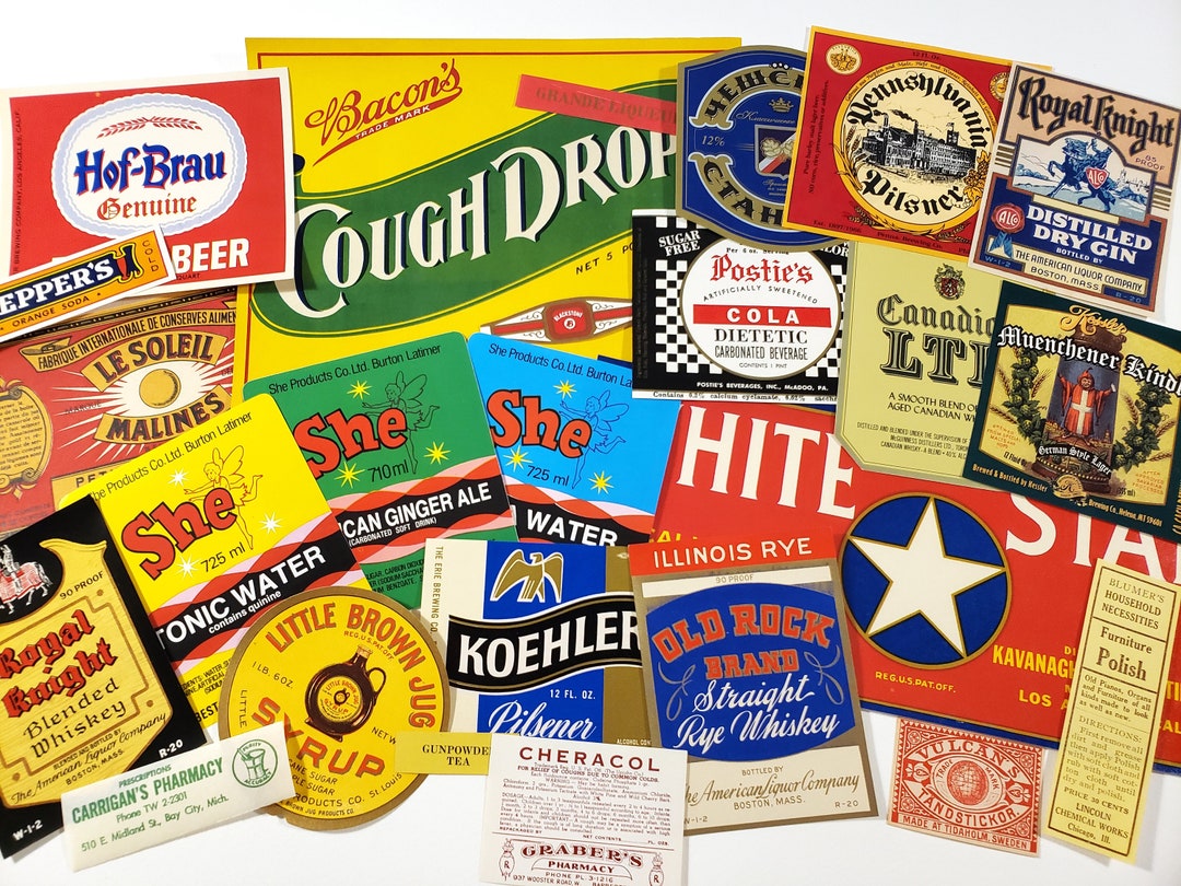 Vintage Labels MEGA PACK, 25 Vintage Labels of All Sorts, NOS Vintage ...