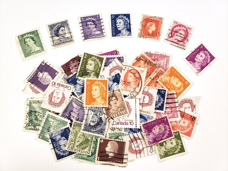 Vintage Queen Elizabeth Postage Stamps, 50 Stamps, Young Queen ...