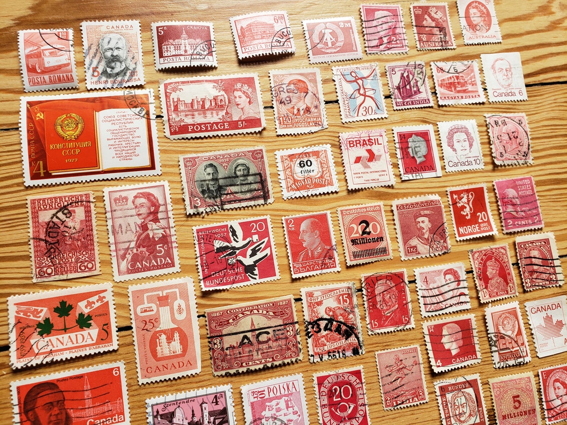 Vintage Red Postage Stamps ALL DIFFERENT Mixed Pack of 50 - Etsy