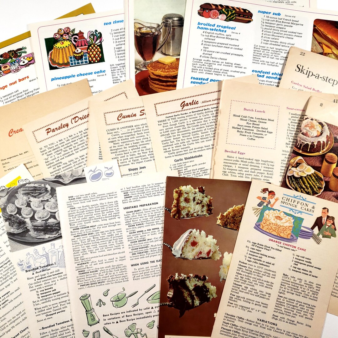 Vintage Recipe Pages - Recipe Book Pages, 1960s - 20 Sheets, Vintage ...