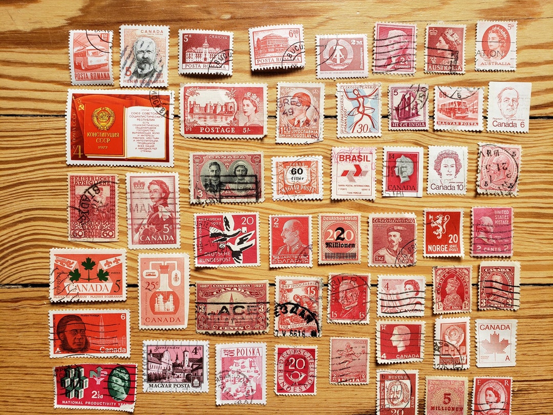 Vintage Red Postage Stamps, ALL DIFFERENT Mixed Pack of 50 Stamps ...