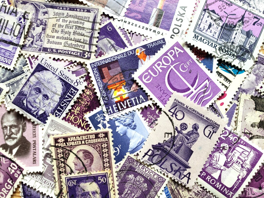 Vintage PURPLE Postage Stamps, Mixed Pack 50 Different Stamps, Colour ...