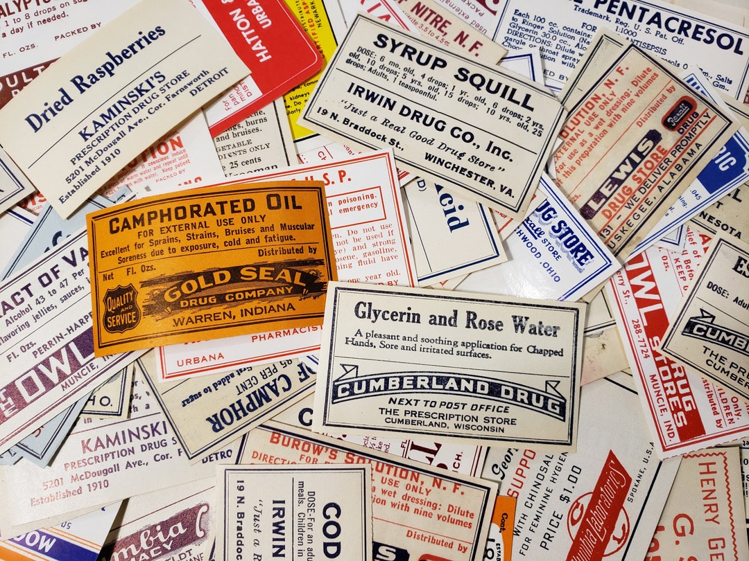 Vintage Apothecary Labels, Lot of 10 Antique Pharmacy Bottle Labels ...