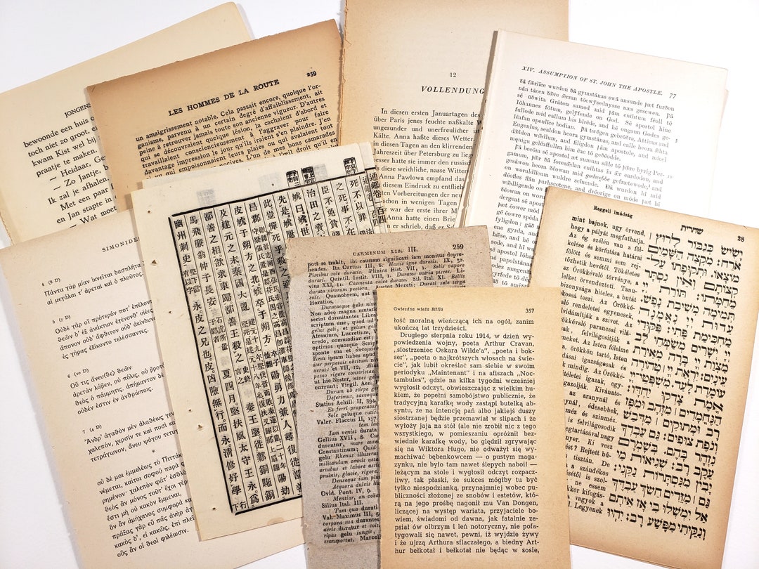 Foreign Language Book Pages - Vintage Paper, 27 Sheets, Greek, German ...