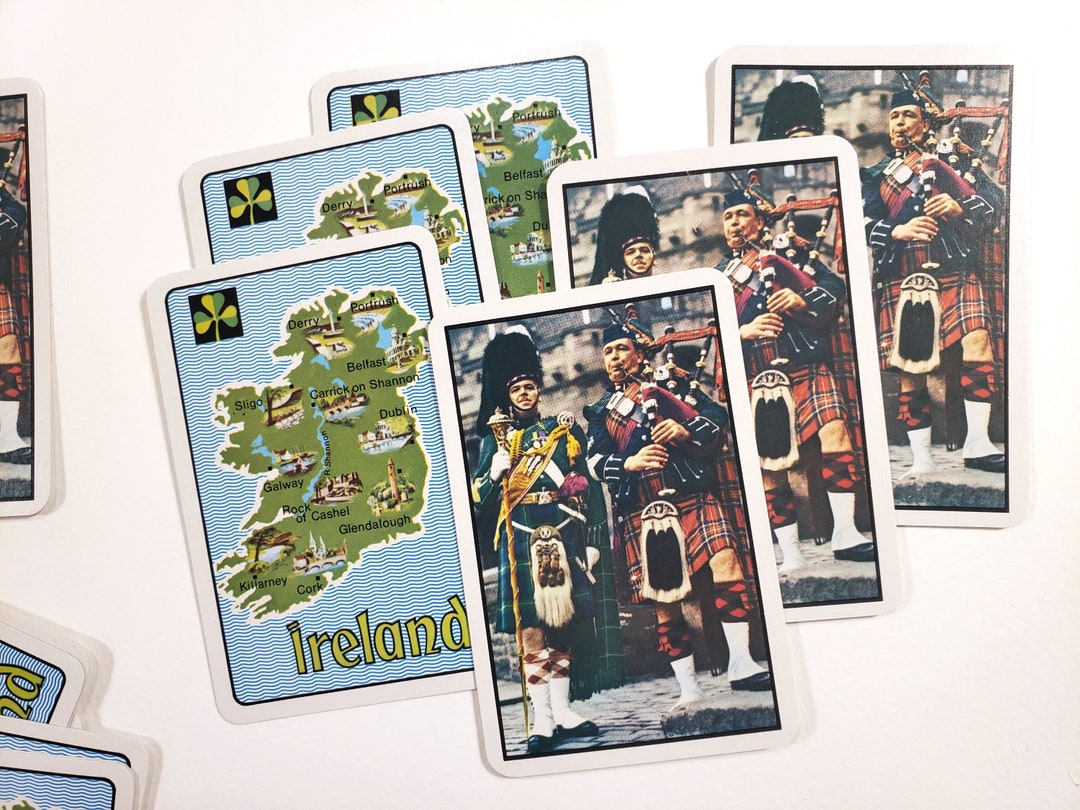 Scotland & Ireland Vintage Playing Cards, 6 Swap Cards, Irish Map, Junk ...