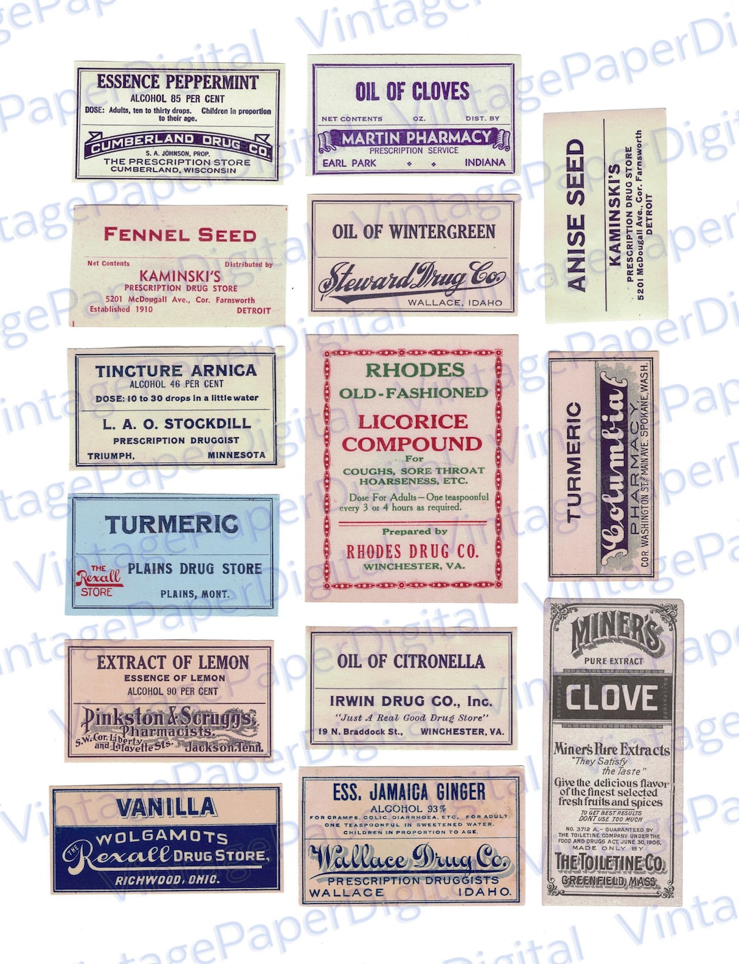 HERBS & Herbal EXTRACTS Antique Apothecary Labels, Digital Download ...