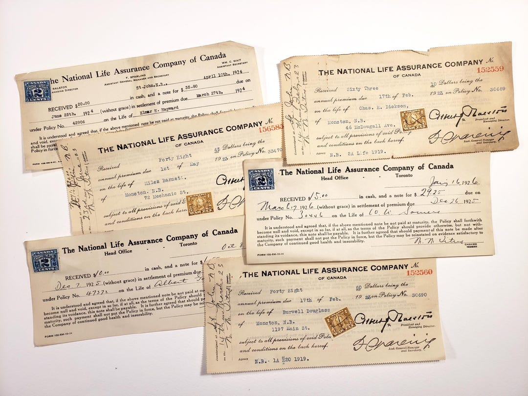 Vintage 1920s Receipts, War Tax Stamps, Canadian Ephemera, Handwritten ...