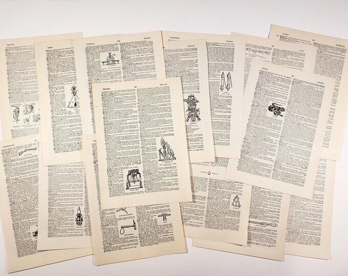 Vintage Dictionary Pages Illustrated 15 Large Sheets, Vintage Ephemera ...
