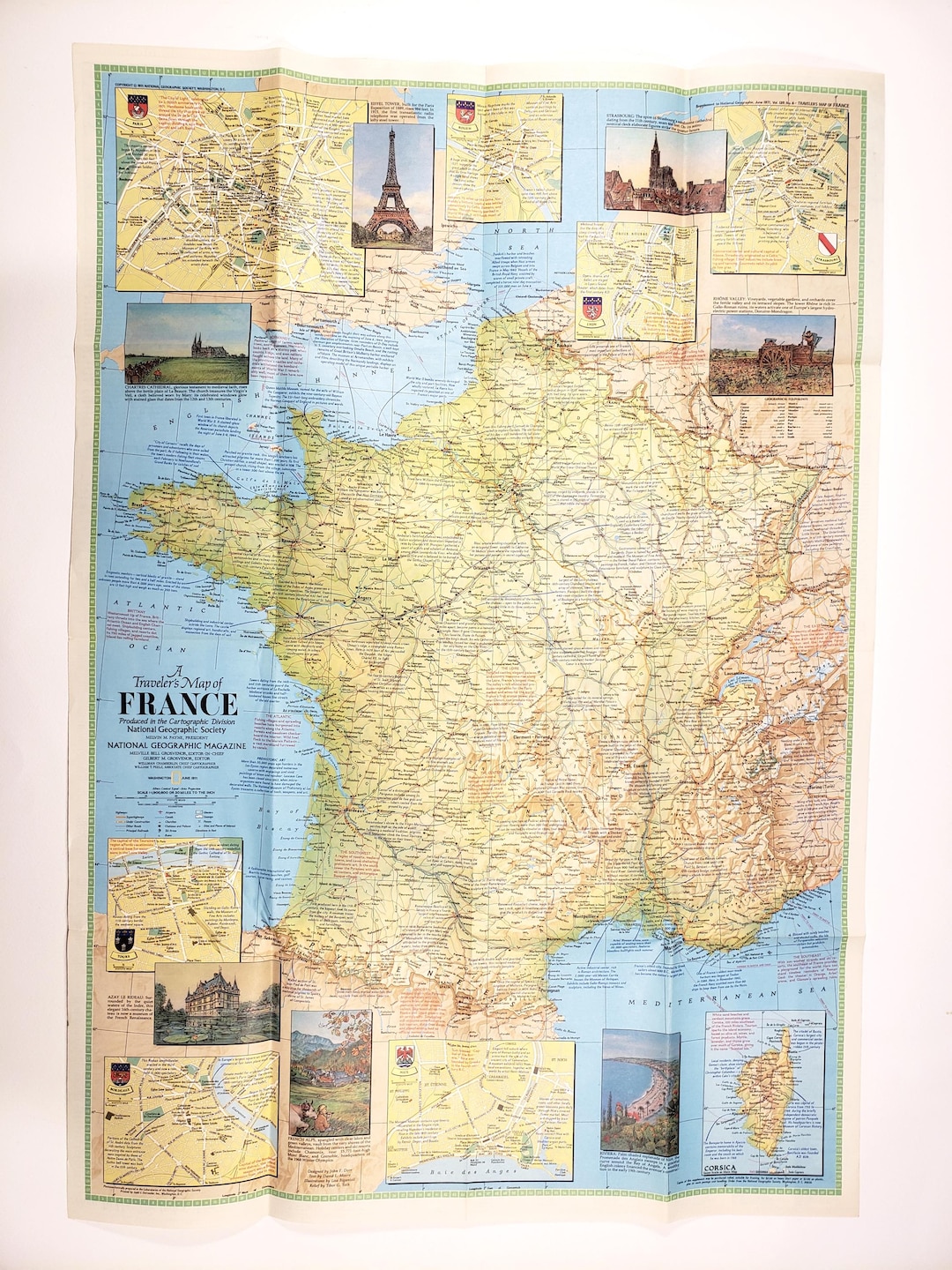 Map of France, National Geographic, 1971, Wall Map, Vintage Ephemera ...