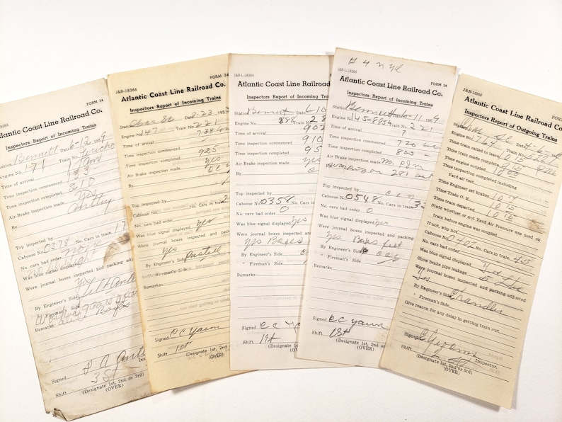 Railroad Inspection Report Slips Vintage Paper Handwritten - Etsy