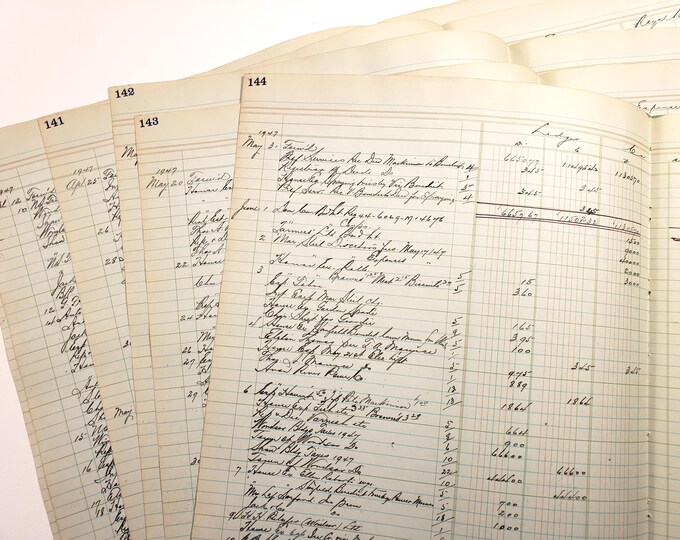 Handwritten Ledger Pages, Blue Ledger, Vintage Paper Pack, Ephemera ...