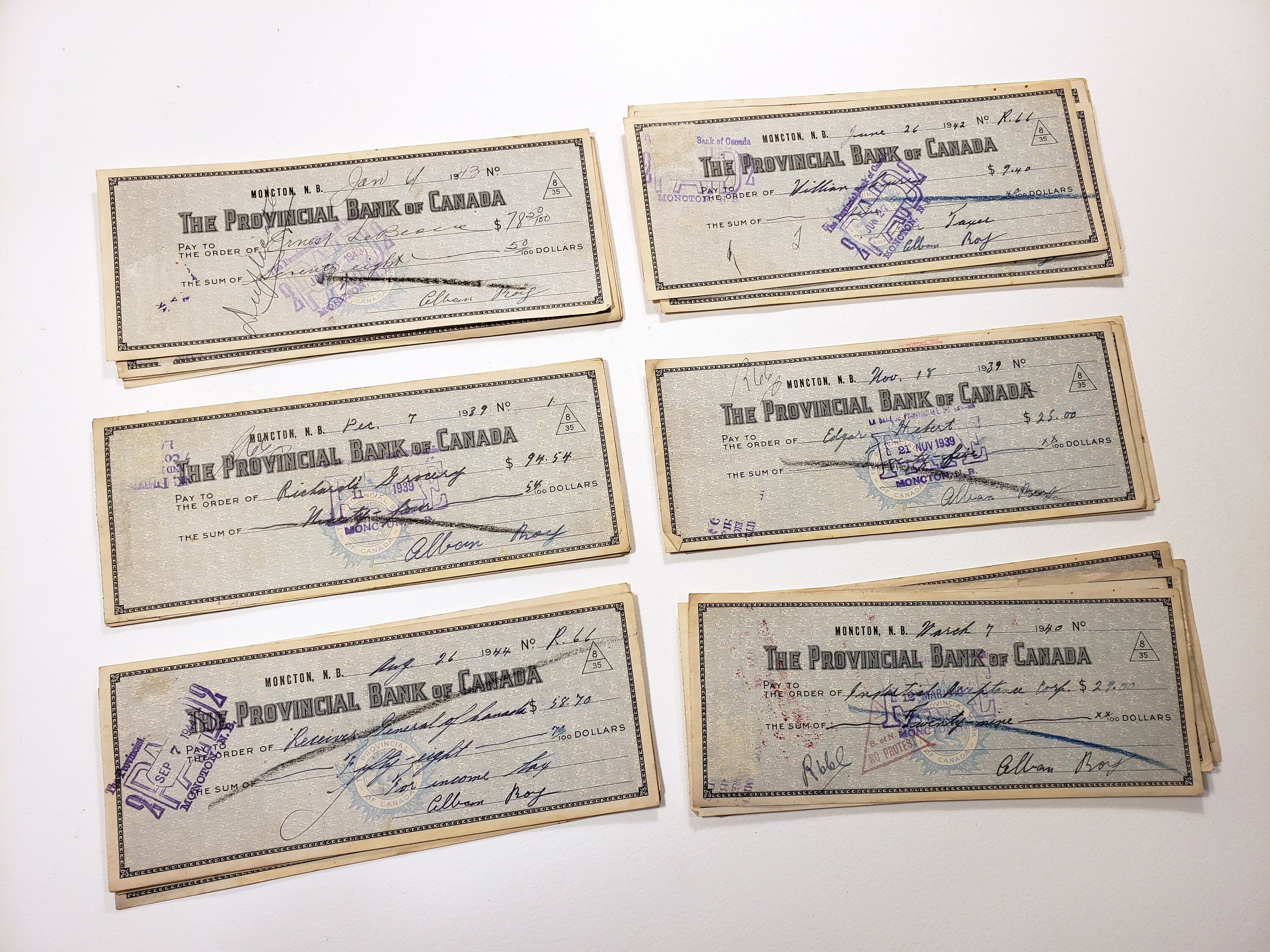 Vintage Ephemera 1930s - Cancelled Cheques - Handwritten Documents, 6 ...