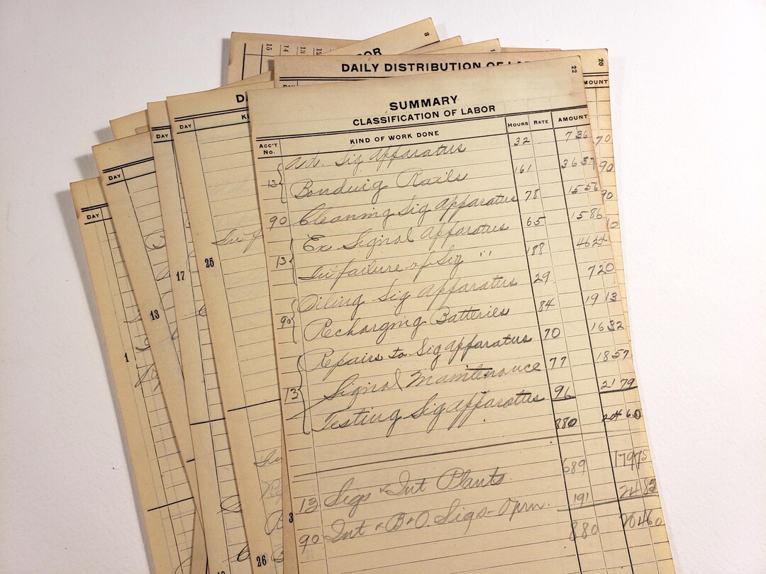 Handwritten Railway Time Log Pages, Vintage Ephemera, Junk Journals ...