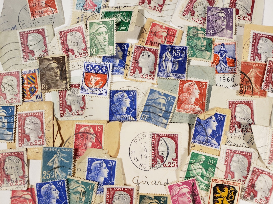 Vintage FRENCH Postage Stamps, 50 Stamps, France, European Ephemera ...
