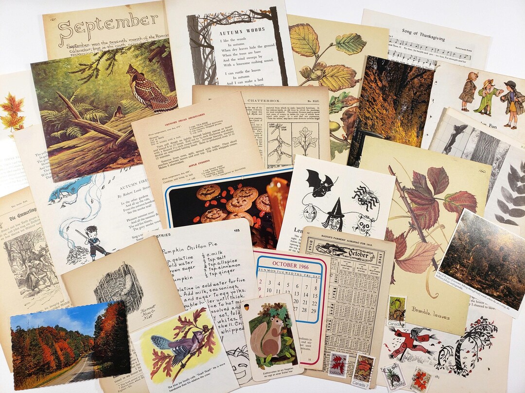 AUTUMN THEME Vintage Paper Ephemera Pack - 25+ Pieces, Illustrations ...
