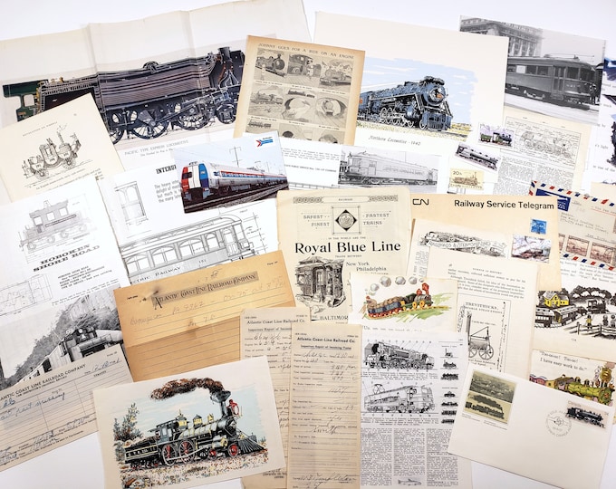 TRAINS & Railroad Theme - Vintage Ephemera Pack - 25+ Pieces, Collage ...