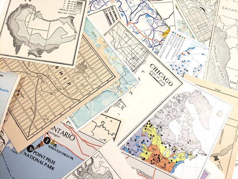 Mini Maps & Scraps, Vintage Ephemera Pack, Map Pieces, Maps for Craft ...
