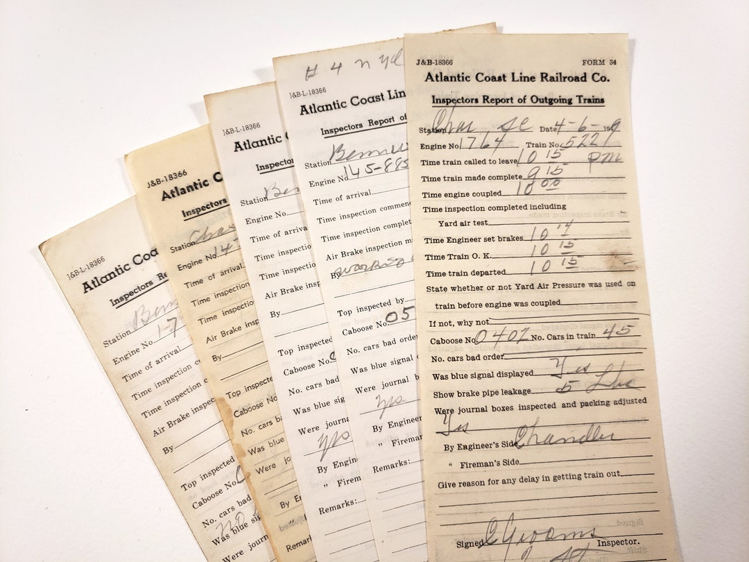 Railroad Inspection Report Slips - Vintage Paper, Handwritten Documents ...