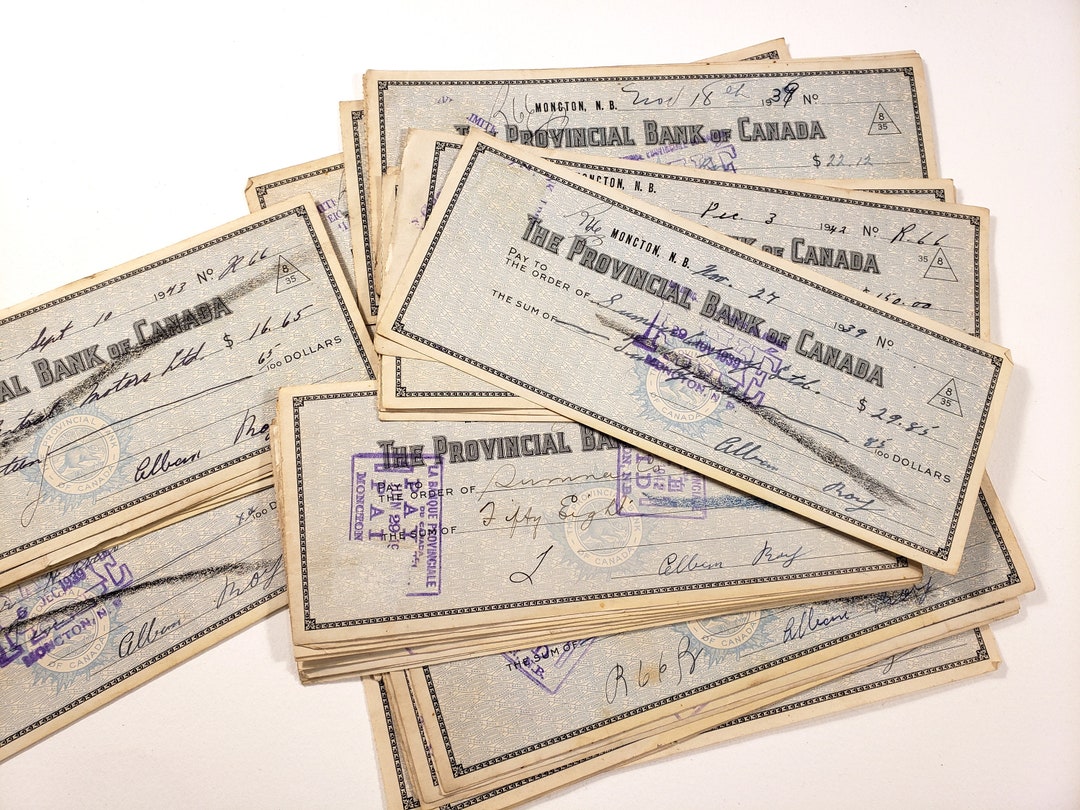 Vintage Ephemera 1930s - Cancelled Cheques - Handwritten Documents, 6 ...
