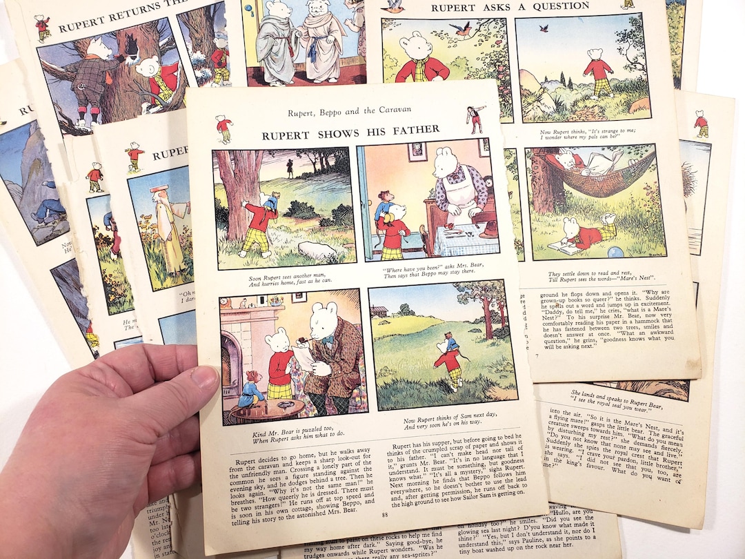 Vintage RUPERT Bear Comics Pages, 1950s, Colour Illustrated Comic Books ...