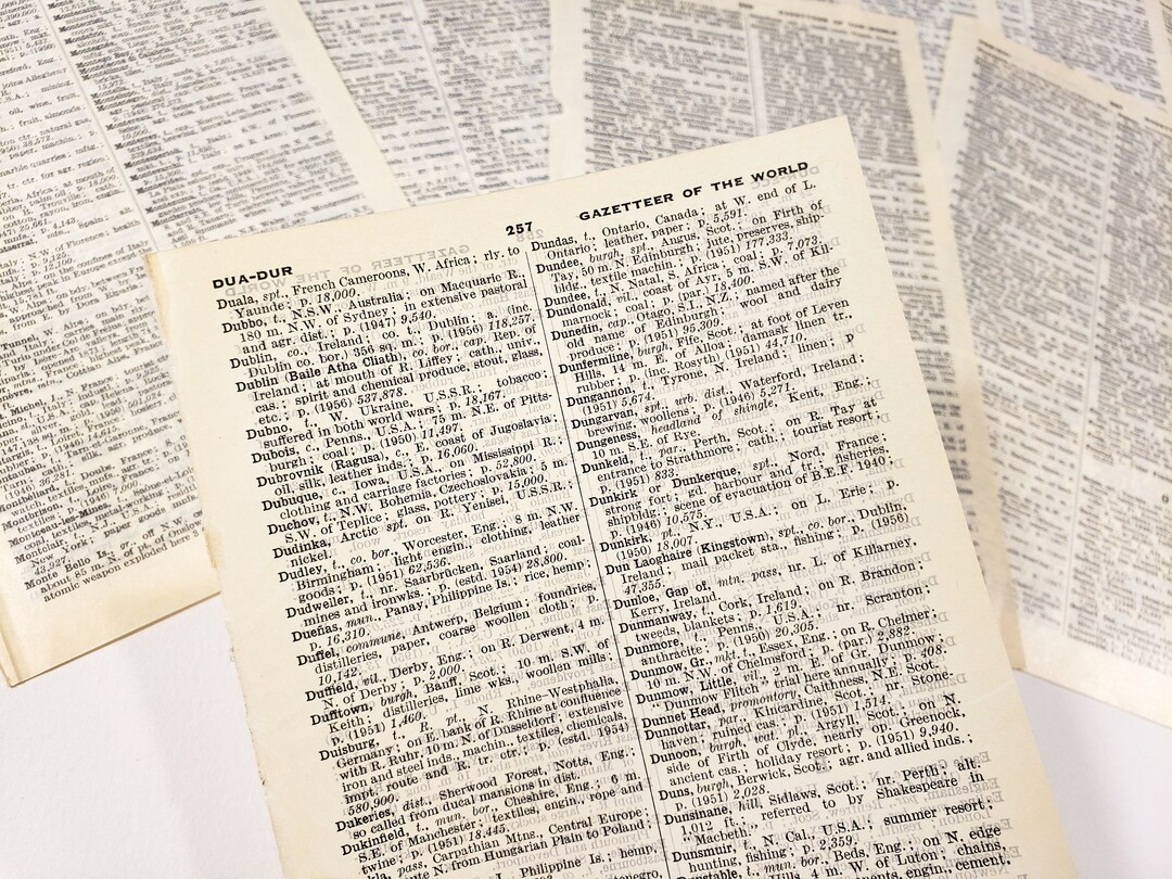 Vintage Gazetteer Pages, 1957, 15 Sheets, World Travel, Geography ...