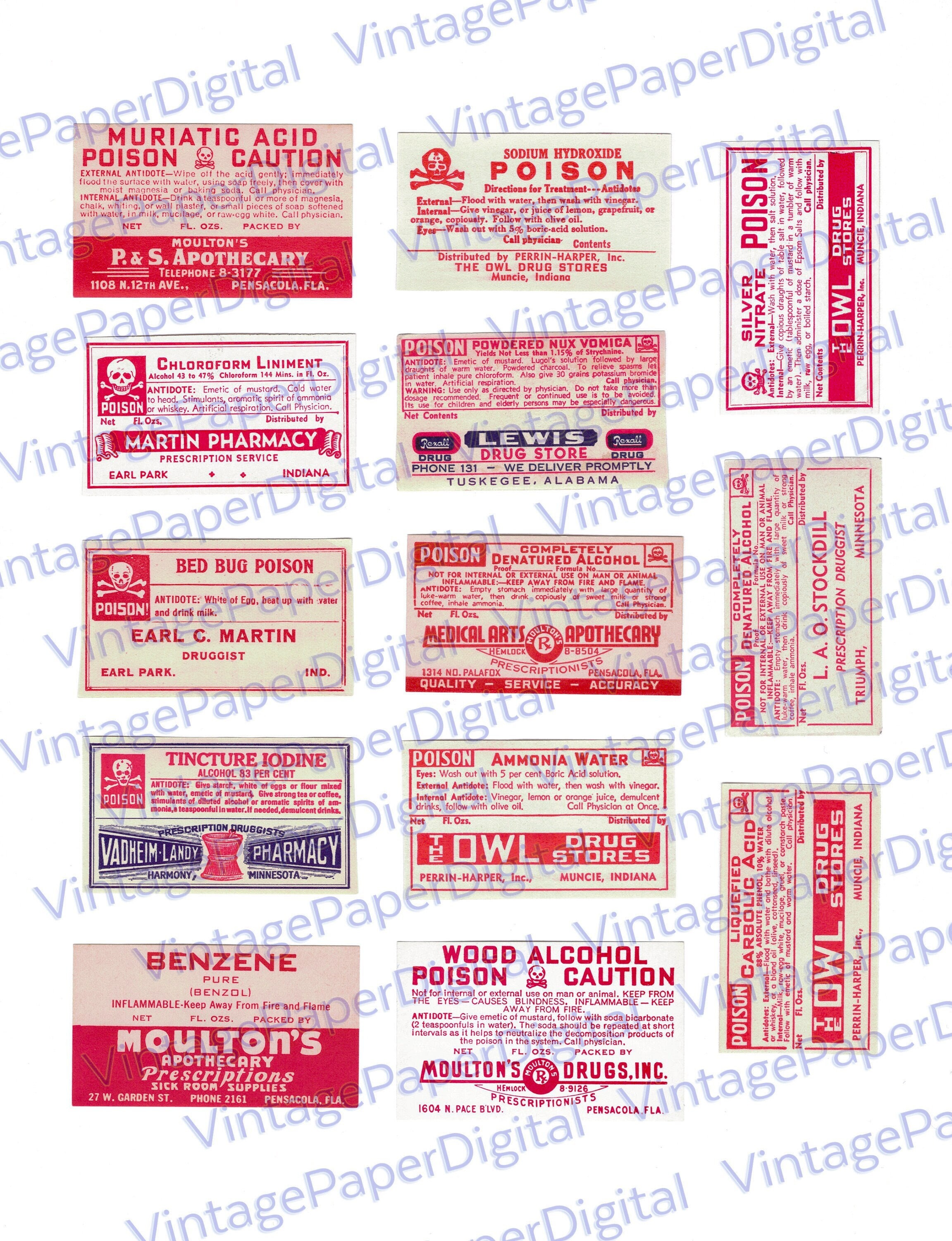 POISON Antique Apothecary Labels, DIGITAL DOWNLOAD, Digital Printable ...