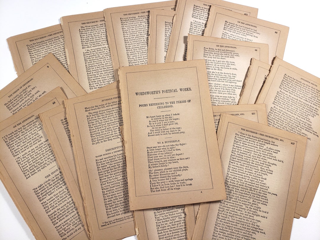 Antique Pretty Poetry Pages - WORDSWORTH, 20 Sheets, 19th Century ...