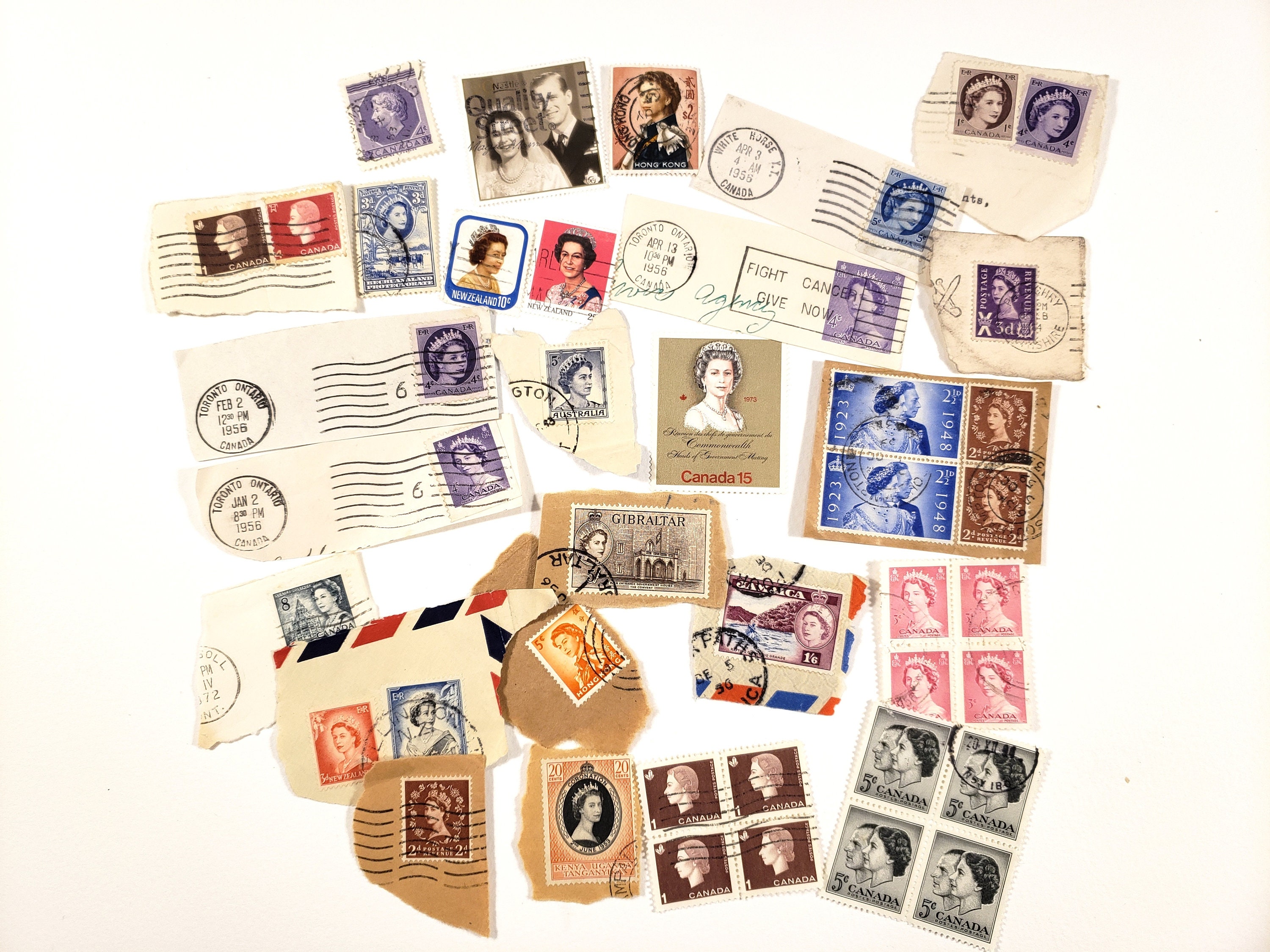 Vintage Queen Elizabeth Postage Stamps, Variety of Young Queen ...