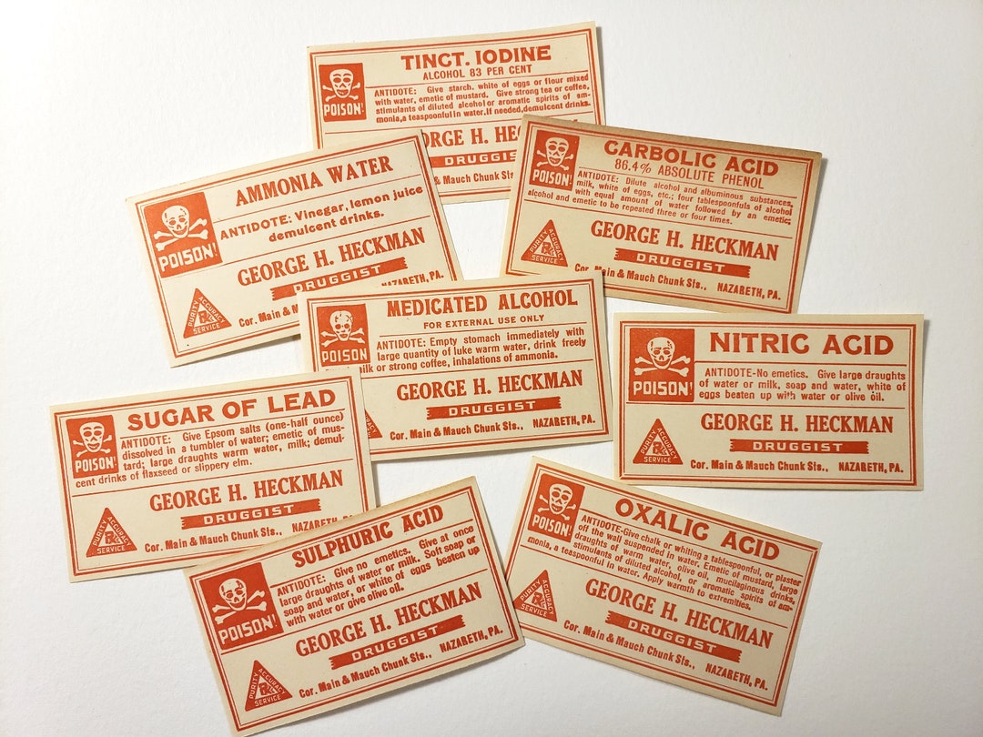 Vintage POISON Apothecary Labels, Red Antique Pharmacy Bottle Labels ...
