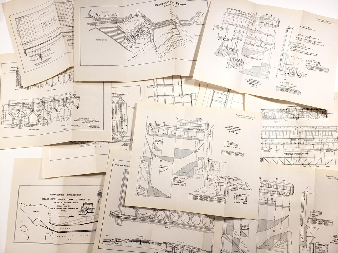 Architectural Drawings, Fold-out Engineering Diagrams, Technical ...