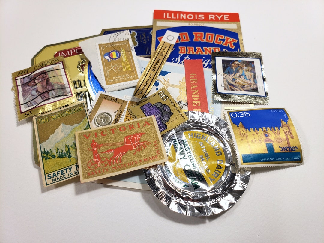 GOLD & SILVER Metallic Mini Ephemera Pack, Bottle Labels, Postage ...