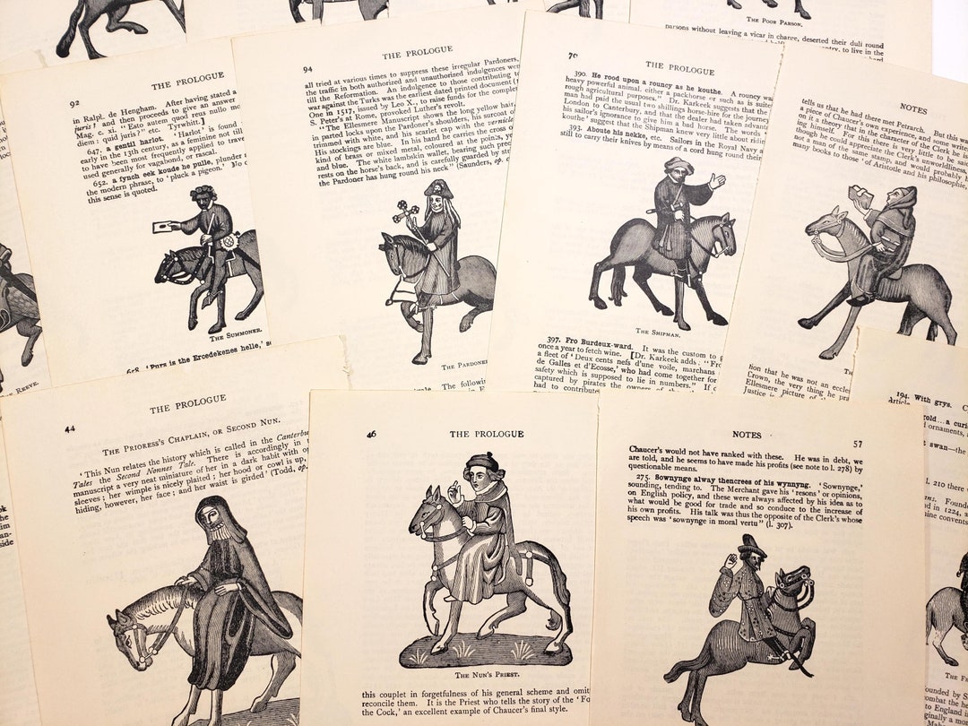 Chaucer, Canterbury Tales Book Pages, Illustrations, Vintage Paper ...