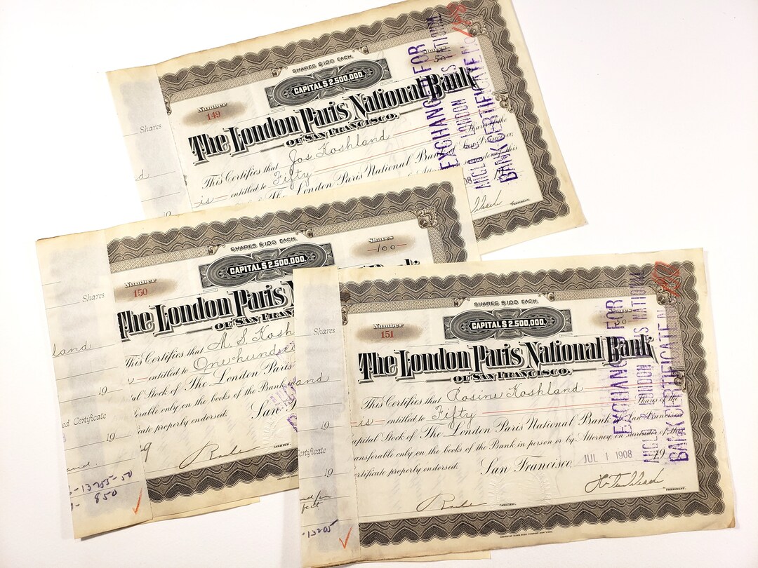 Antique Bank Shares - Old Handwritten Documents, 1909, Vintage Paper ...