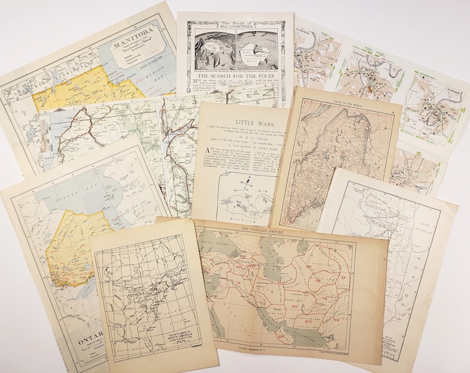 Vintage MAPS Paper Pack 10 Sheets, a Mixture of Size and Colour Vintage ...