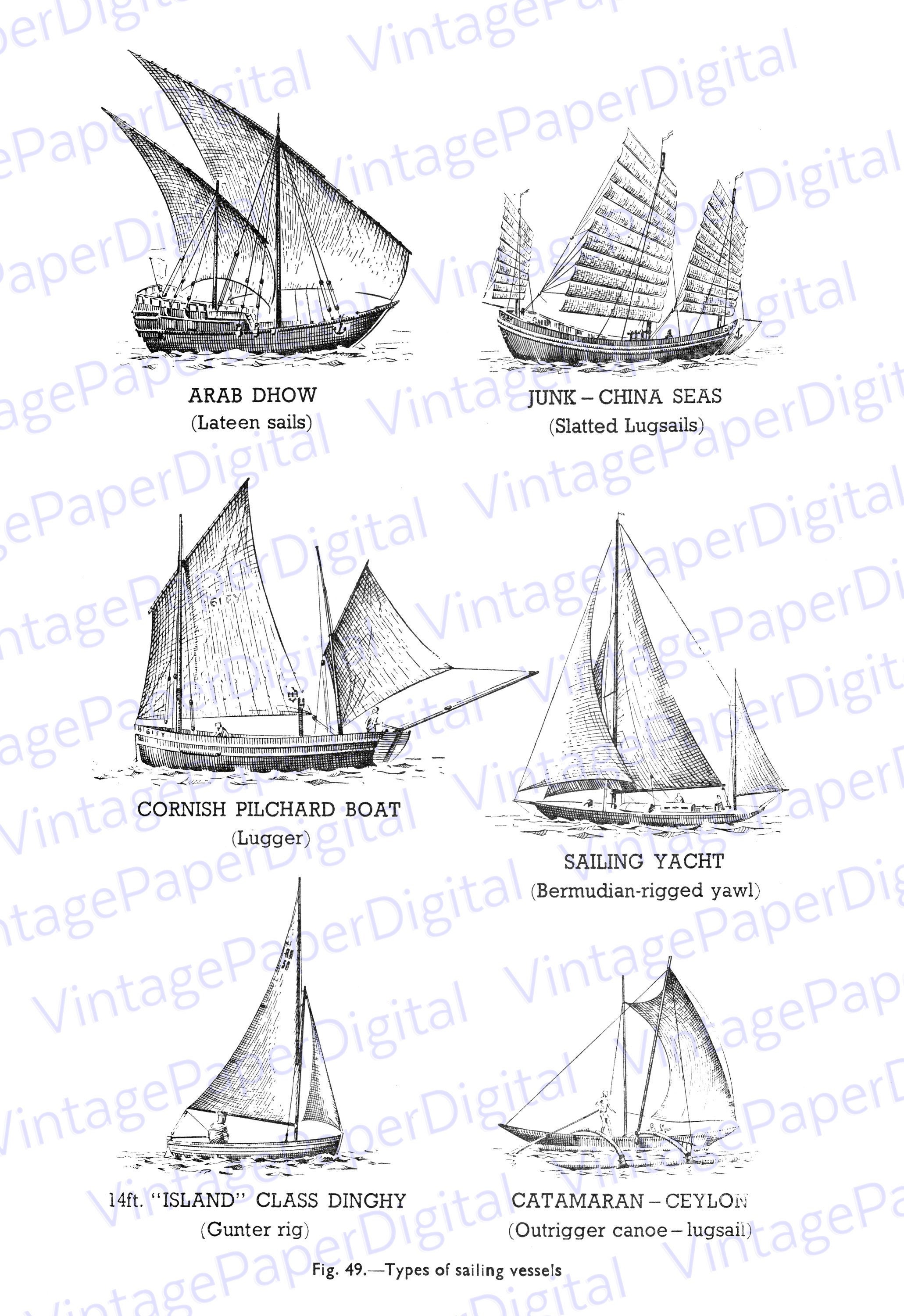 SAILING SHIPS, Nautical Marine Clip Art Illustrations, 2 Pages, Digital ...