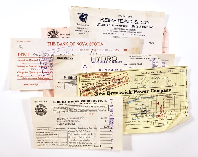 Old Paper Receipts, Ephemera Pack Vintage Paper, 1945, Invoices & Bills ...