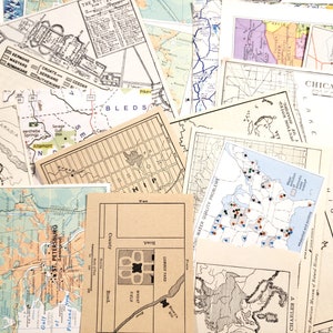 Mini Maps & Scraps, Vintage Ephemera Pack, Map Pieces, Maps for Craft ...