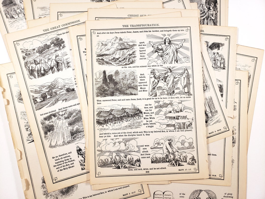 Antique Bible Story Illustrations, 20 Pages, Vintage Ephemera, Prayer ...