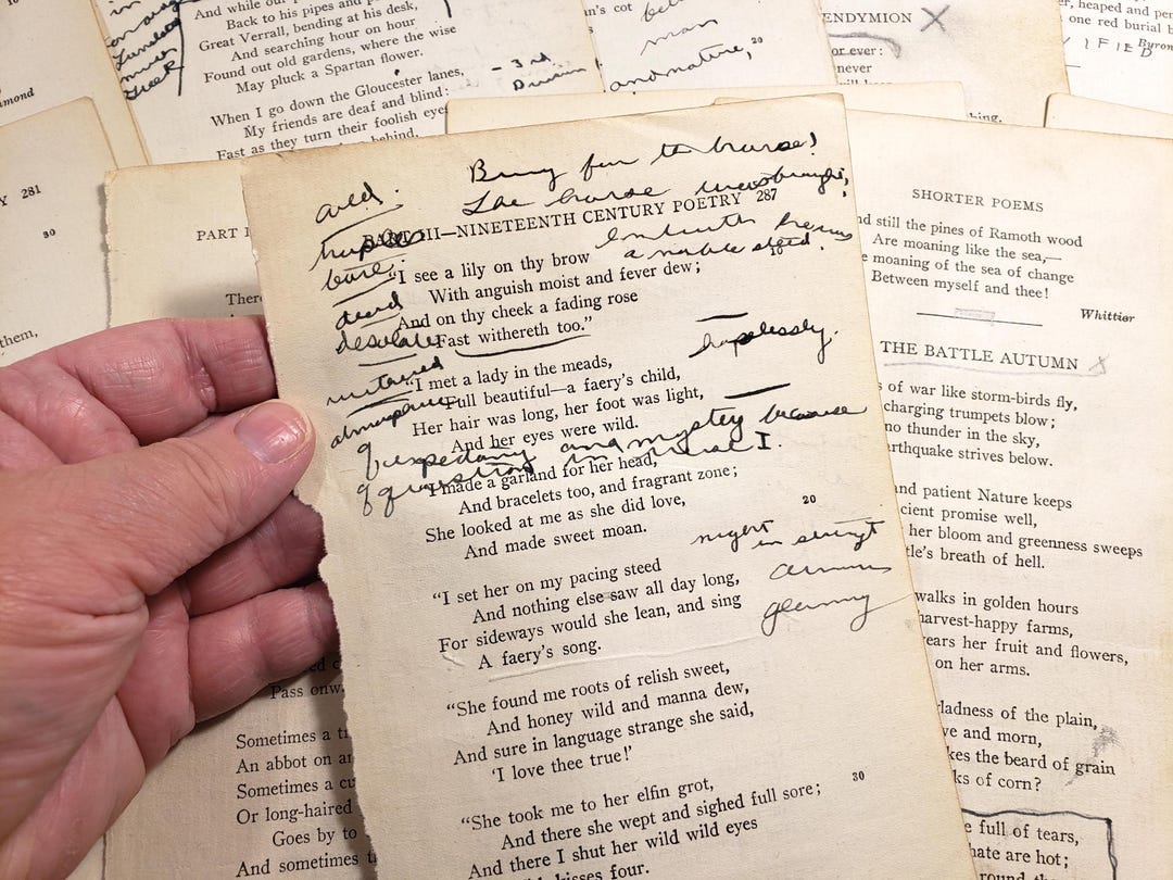 POETRY With Handwritten Notes, Antique Book Pages, Old Handwriting ...